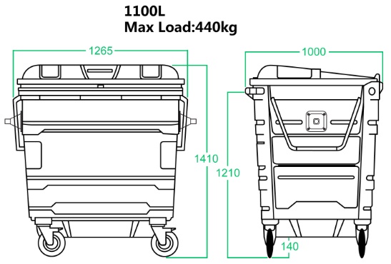 Hot Dipped Galvanized Mobile Garbage Bin 1100L | Garbage Bin Supplier ...