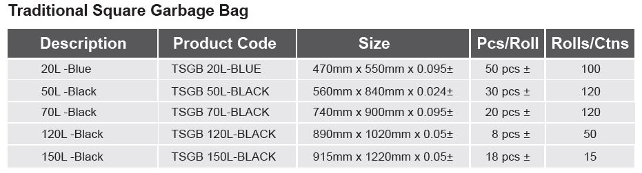 Traditional Square Garbage Bag | Garbage Bag Supplier